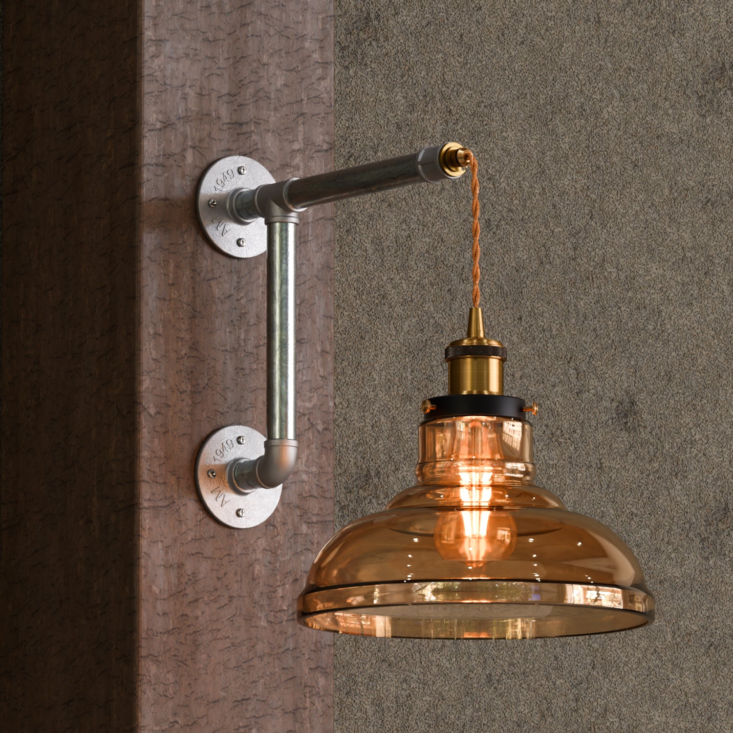 Industrial Conduit Wall Light Kit | Amber Glass Shade – LEDSone UK Ltd