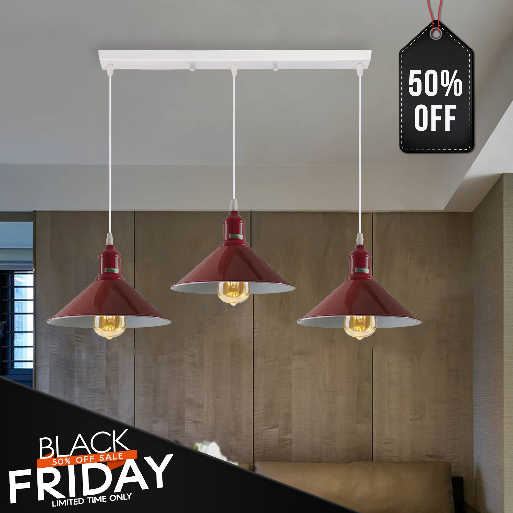 3 Way Industrial Vintage Hanging Pendent Ceiling Light Fittings~4324 ...