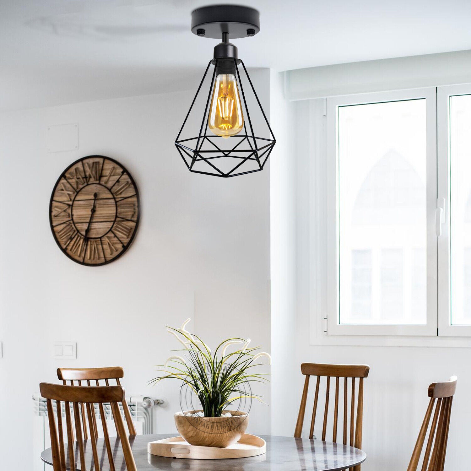 Modern Ceiling Light Black Wire Cage Semi Flush Mount Lamp ~5943 ...