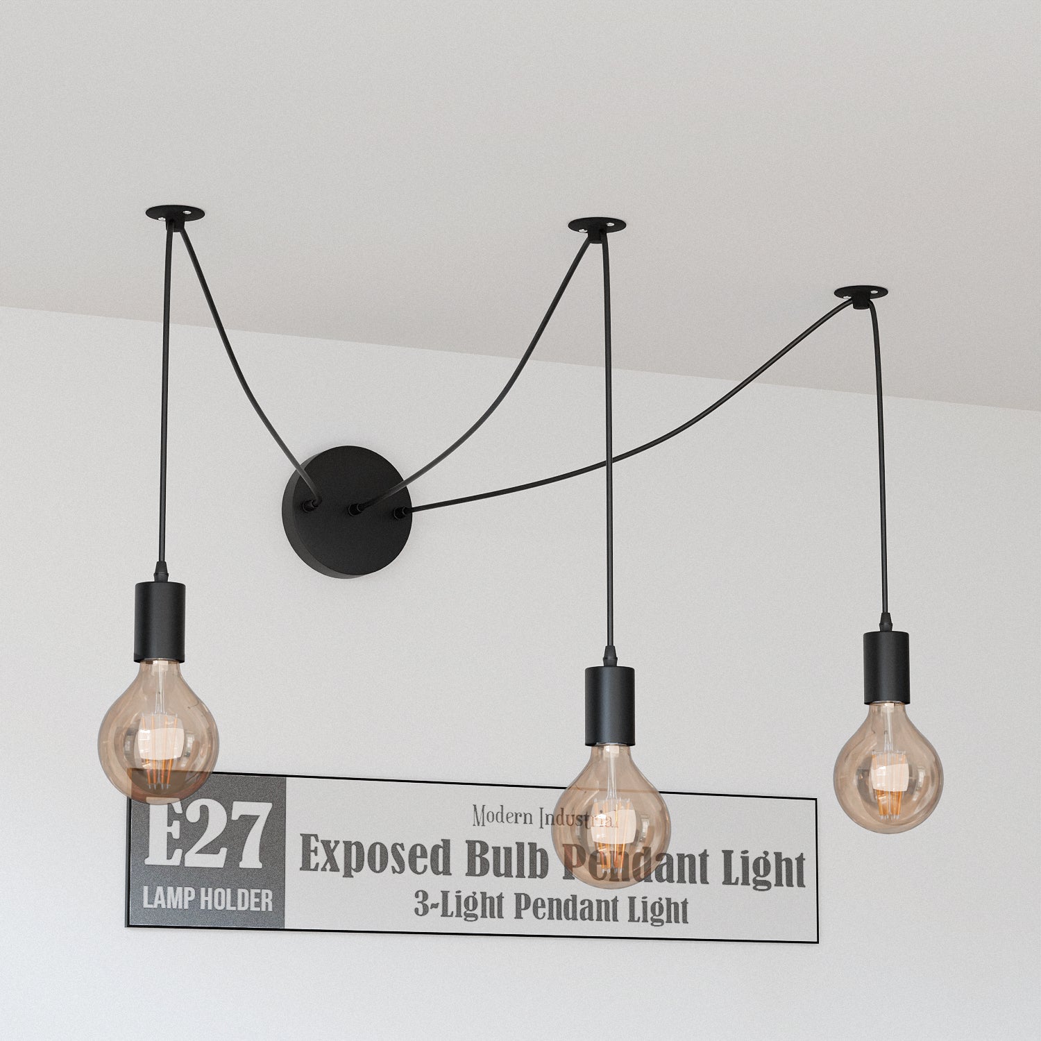 3-Way Spider Ceiling Pendant Light – Adjustable 1.5m E27 Metal Industr ...