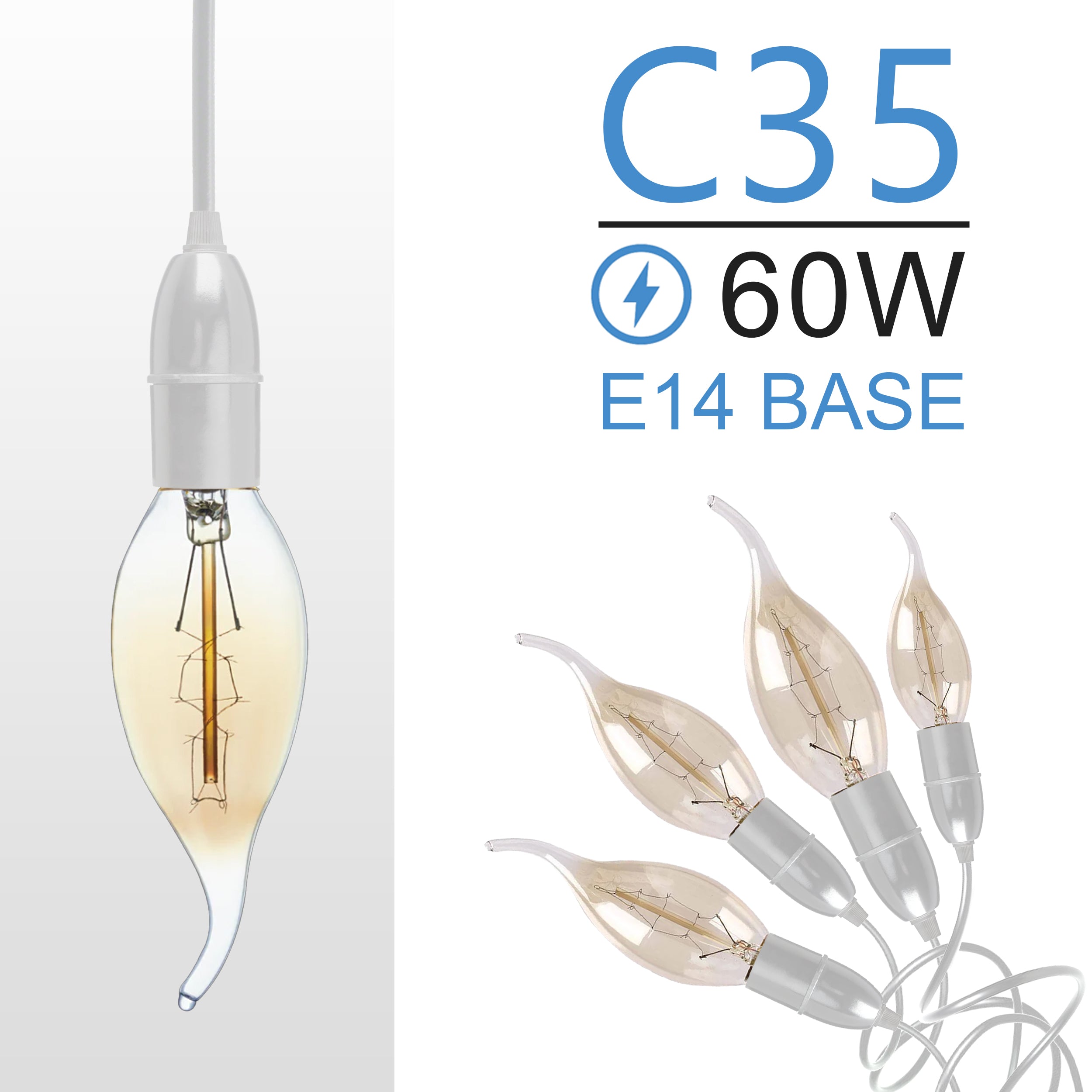 Vintage Retro C35 Candle Light Bulb Edison Filament Style 60W Candle ...